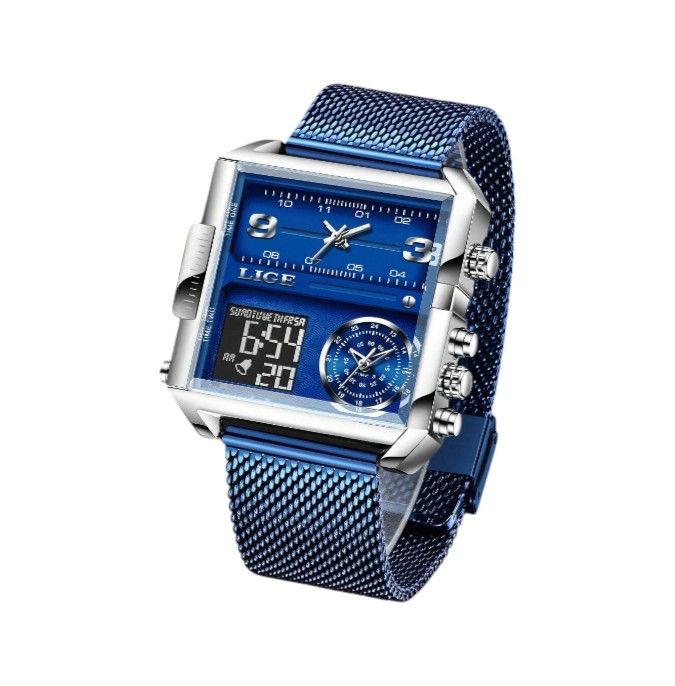 LIGE - Men's Electronic Multi-Functional Watch With Dual Display - Blue ...