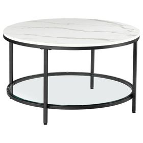 Bragg Seattle Round Two-Tier Marble Look and Glass Coffee Table | Shop ...