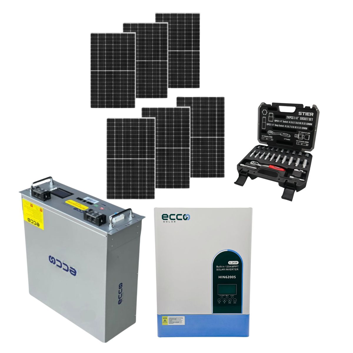 Solar Kits - Ecco 6.2kw Invertor 51V Lithium Battery, 6 580w Solar ...