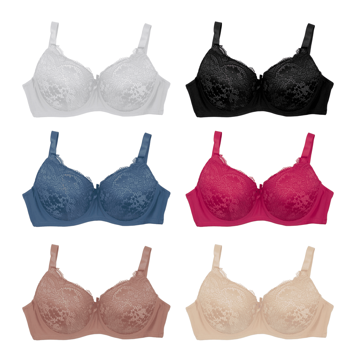Iconix Pack of 6 Colour Wired Lace Bra's - 3903 | Shop Today. Get it ...