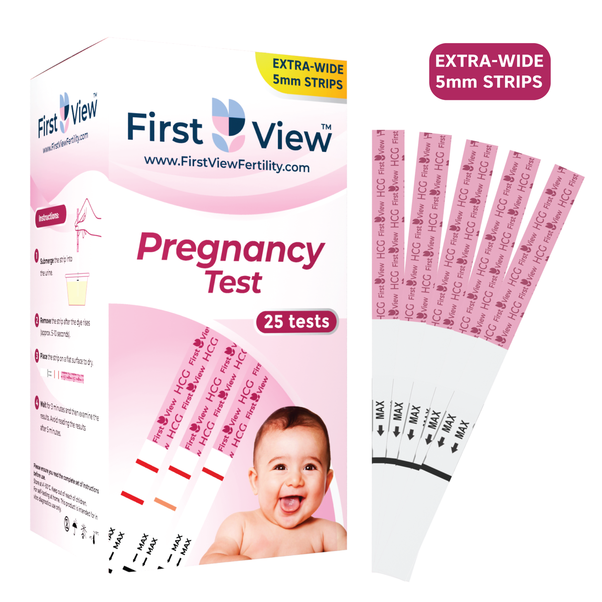 FirstView 5mm Extra-Wide Pregnancy Test Strips - 25 hCG Tests | Shop ...