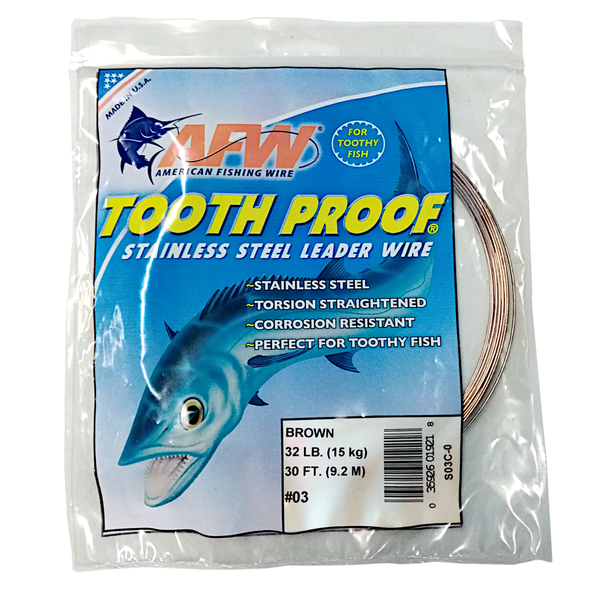 American Fishing Wire Tooth Proof Single Strand Brown Leader Wire #3 ...