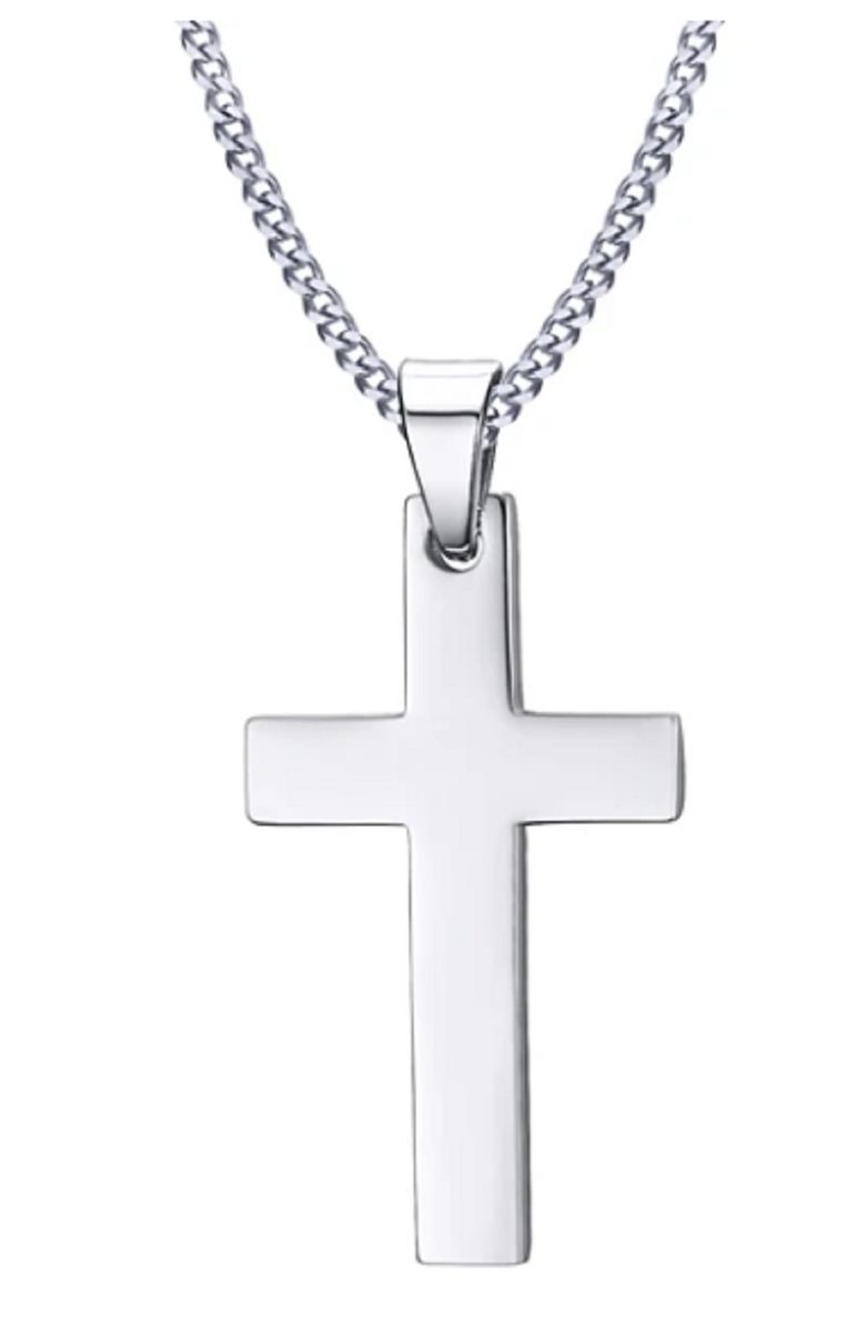 Solid Stainless Steel Cuban Curb/Figaro chain & Cross Pendant Set ...