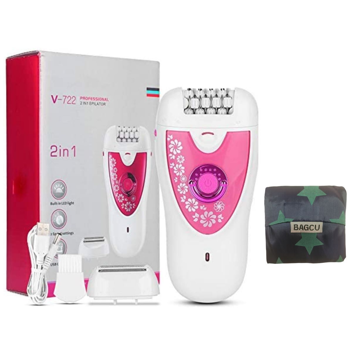 VGR USB Rechargeable 2in1 Epilator & Shaver with added Reusable Bag ...