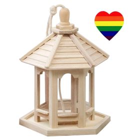 Pet Automatic Hanging Wooden Bird Feeder Cottage & Heart Sticker (26cm ...