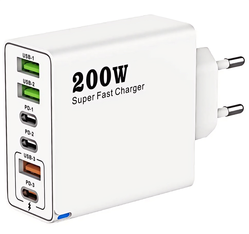 6-port USB Type C PD Charger Quick Fast Wall 3.0 Charger Adapter 200W ...