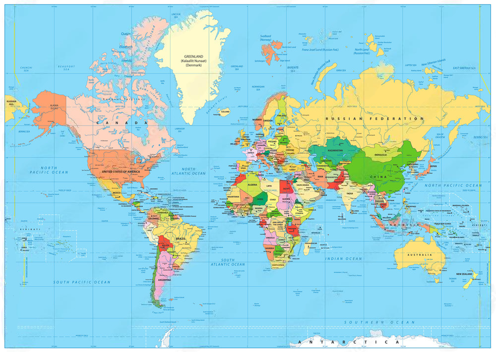 Canvas Wall Art - Highly Detailed Political World Map With Labeling ...