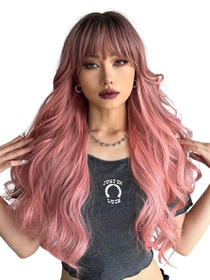 Pink Long Body Wave Synthetic Wig With Fringe | Shop Today. Get it ...