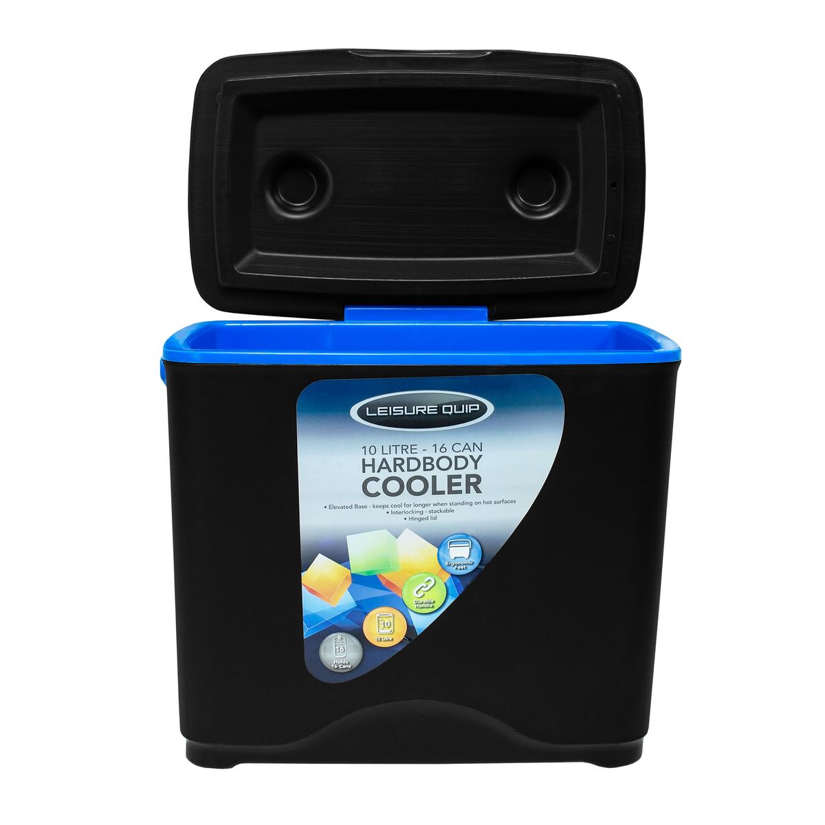 Leisure Quip Hard Body Cooler Box Black - Blue Inner- Capacity 10L /16 ...