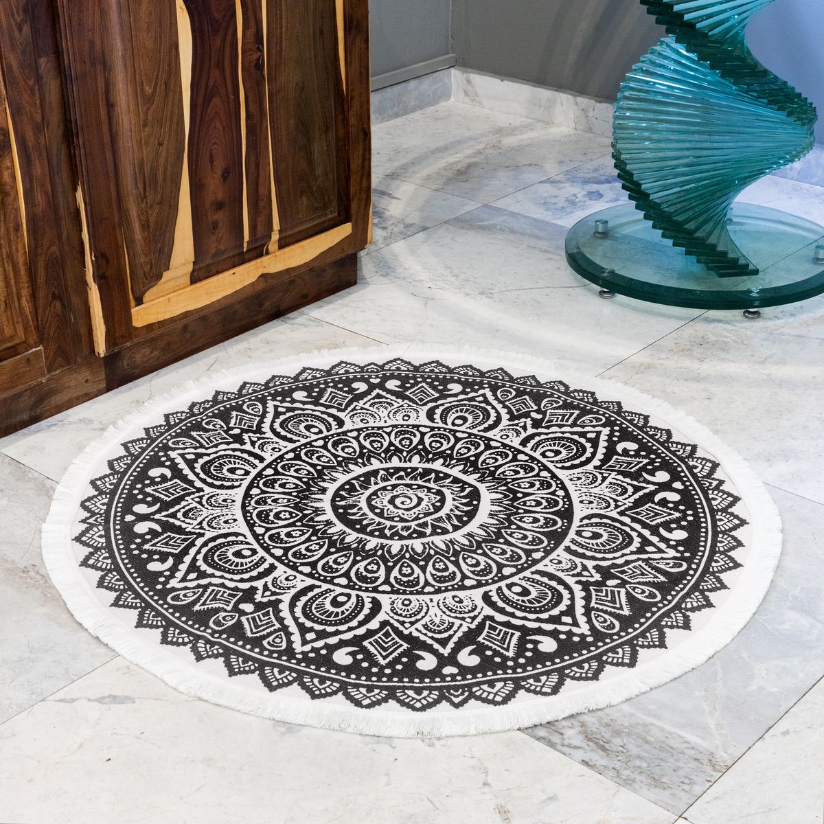 Creative Deco - Casablanca Moroccan Rug - Round Moroccan Mat -88cm ...