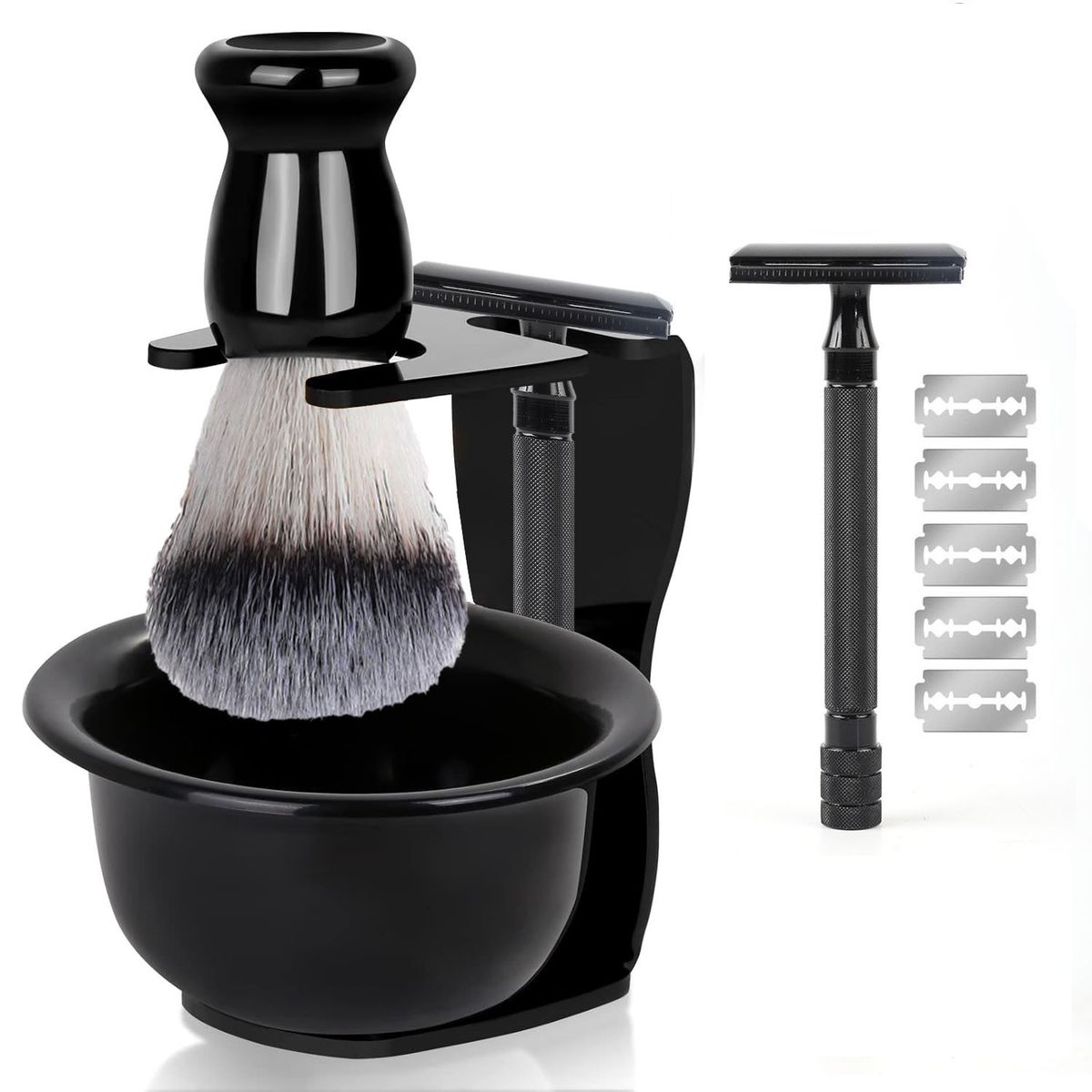 Shaving Razor Kit - Shave Brush,Bowl,Shaving Stand,Razor and 5 Blade ...