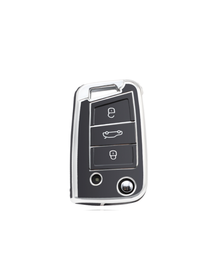 Premium TPU Key Cover for VW Polo TSi/Golf/Tiguan - Black And Silver ...