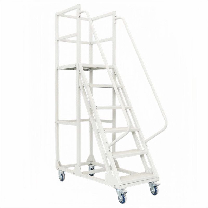 Steel 6 Step Mobile Safety Step Ladder - Mounty Rollstep - Light Grey ...