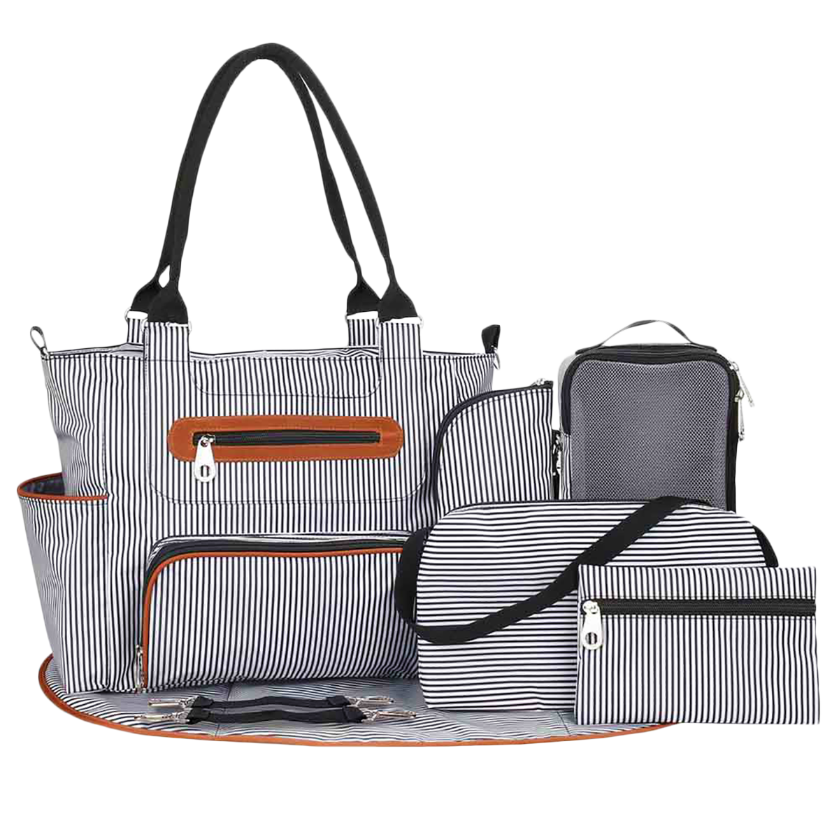 7 Piece Versatile Diaper Bag With Changing Pad Bottle Bag Stroller
