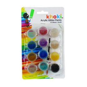 Khoki Art & Craft Acrylic Glitter Paint & Brush Set - 12 Colours | Shop ...