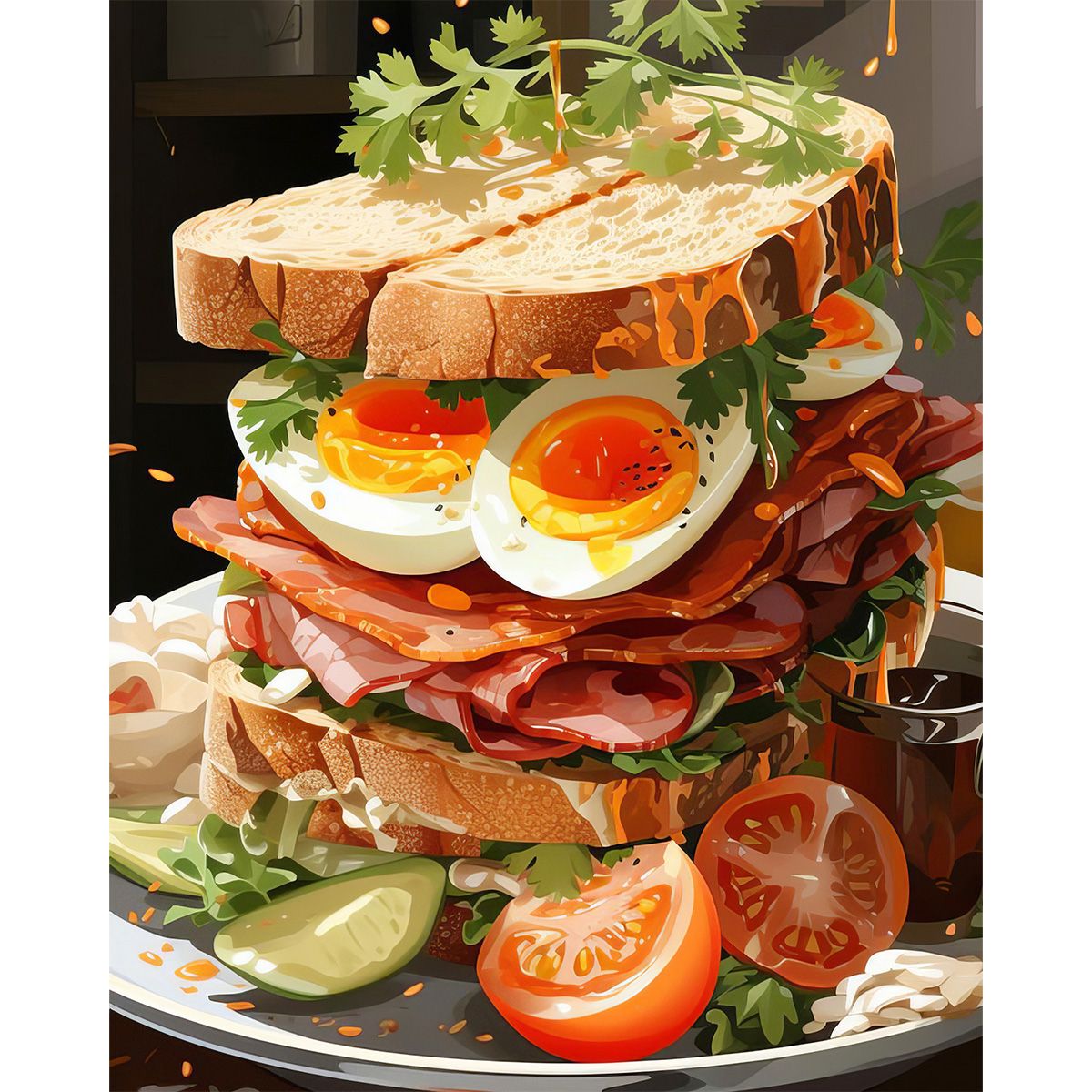 Paint By Numbers DIY 40cmx50cm Frame - Food Drink Feast Egg Ham ...