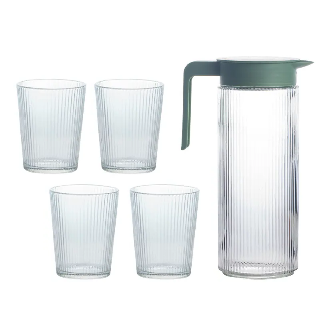 1 Pot 4 Cups Household Vertical Striped Glass Water Set | Shop Today ...