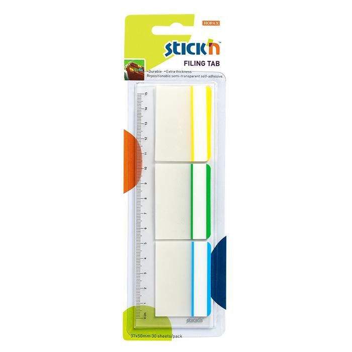 Stick'n Filing Tabs Repositionable 3 Frame Colours 37x50mm - 30 Tabs ...