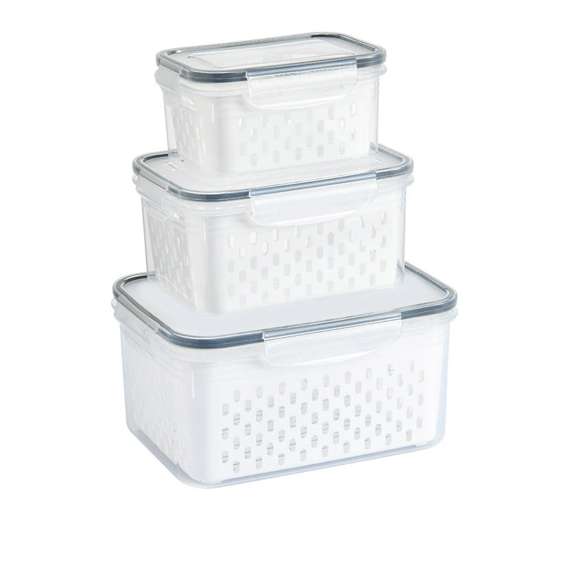 Double Layer Drain Basket - Refrigerator Food Storage Box - 3 Piece Set ...