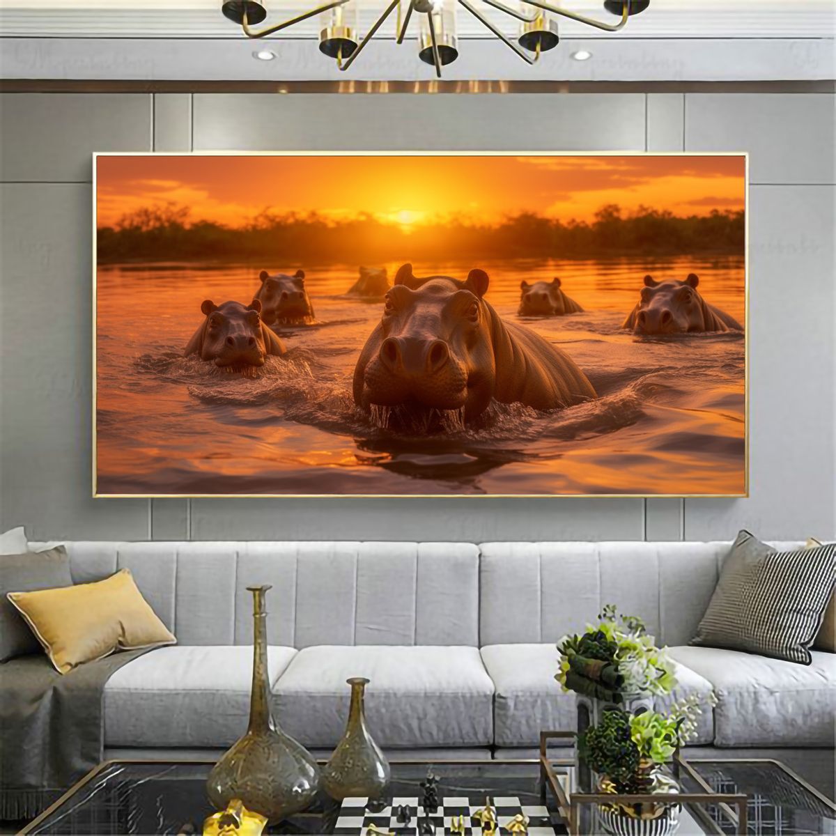 Canvas Wall Artwork - Hippo Sunrise Soak - 0614 | Shop Today. Get it ...