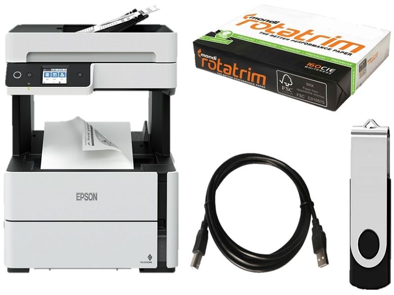 Epson ET-M3180 4-in-1: Low TCO + A4 REAM(500 PAGES)+ Cable & Drive ...