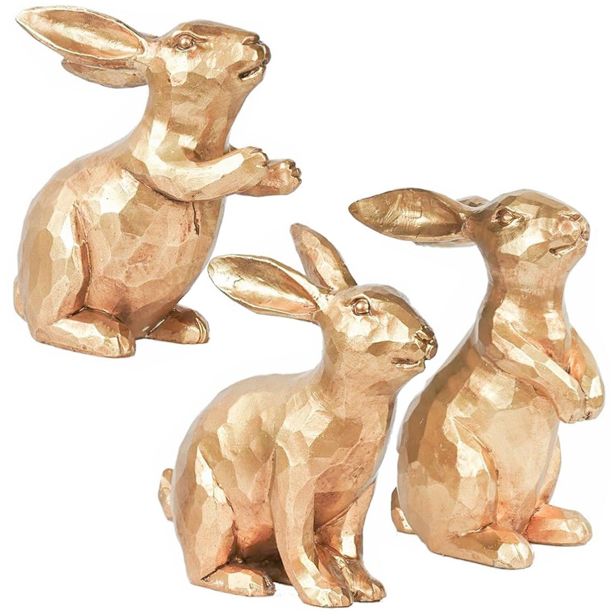 3 Piece Resin Vintage Gold Bunny Decor Figurines Set Easter Rabbit ...