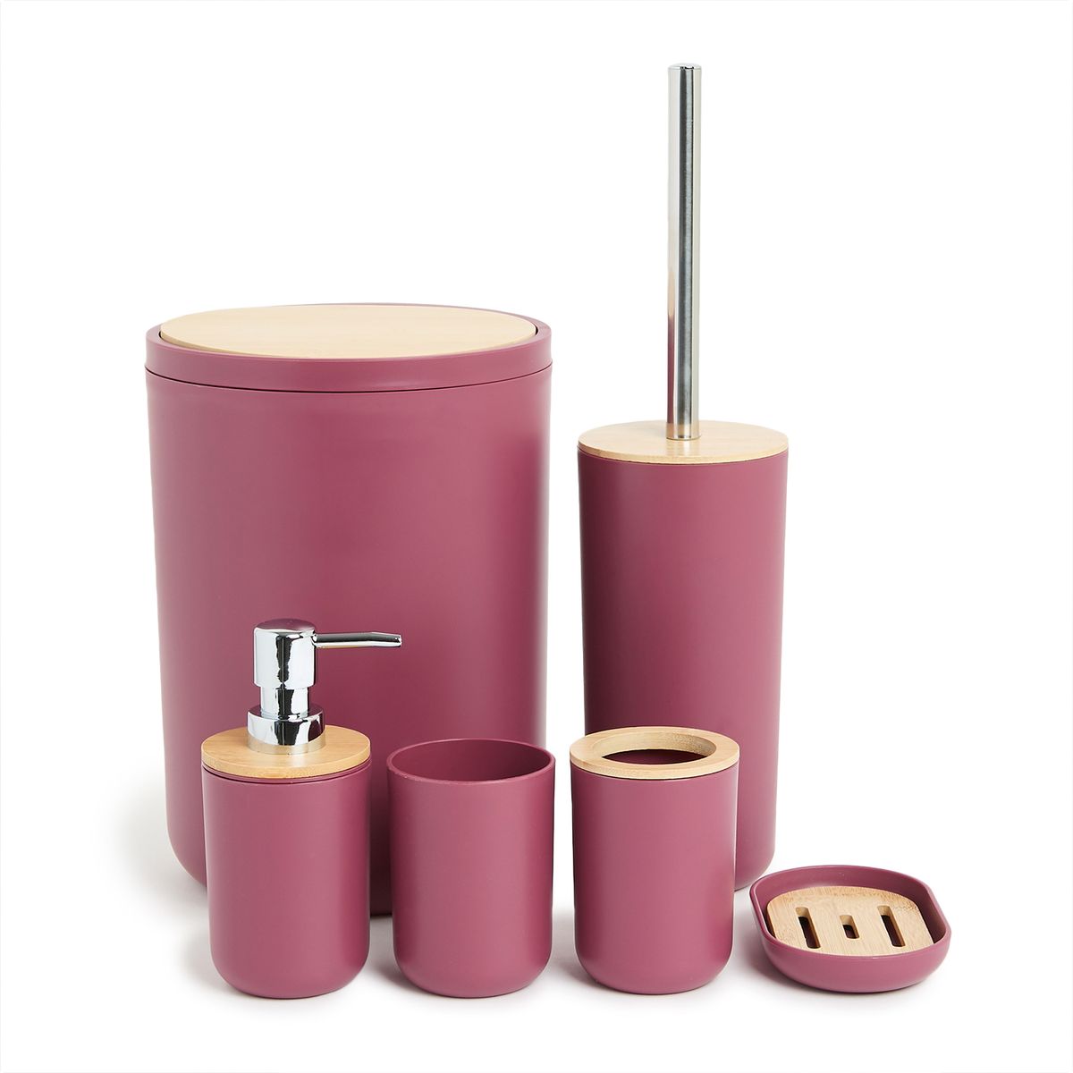 George & Mason - Basic Fuschia Plastic & Bamboo 6 Piece Bathroom ...