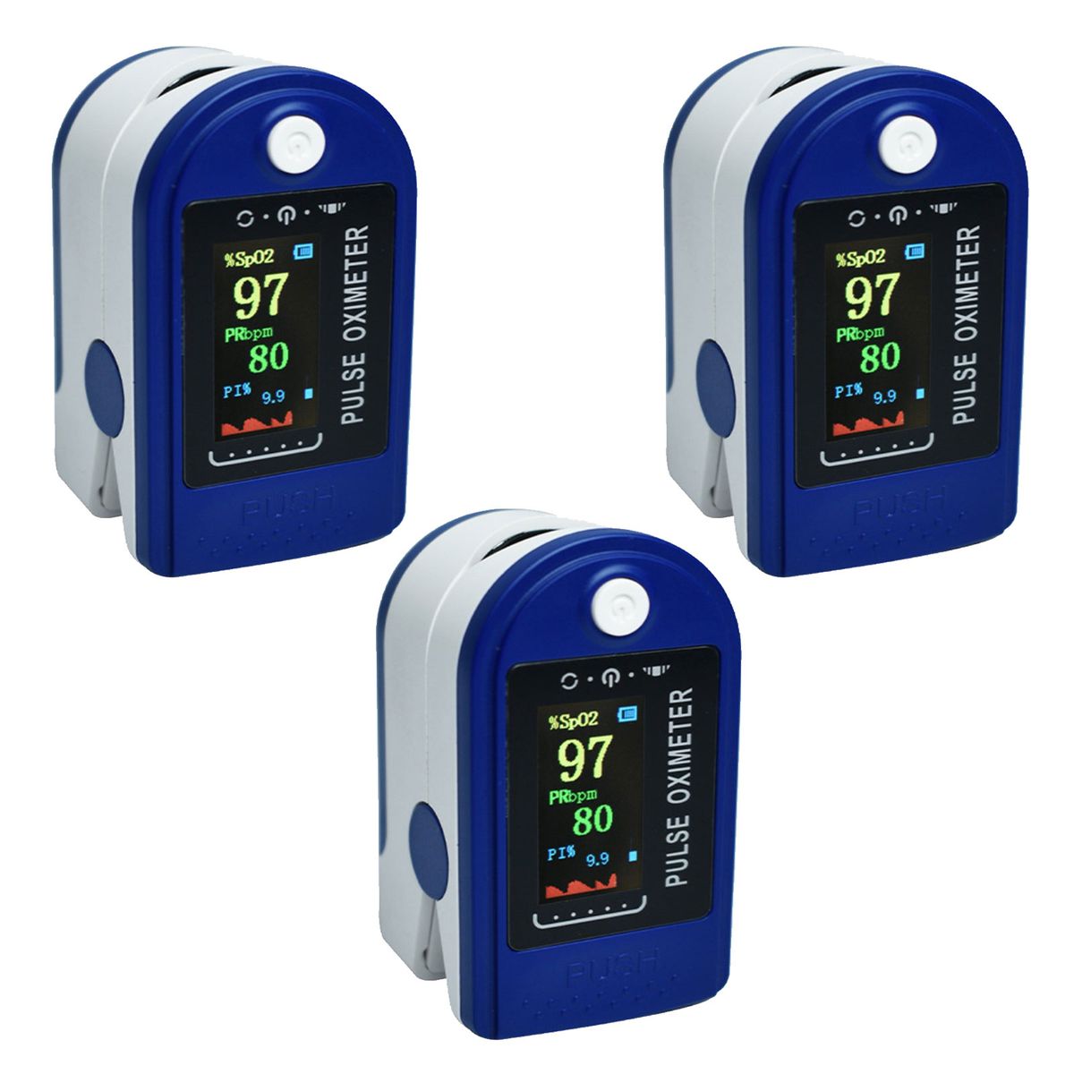 Pulse Oximeter Fingertip Oxygen Multi Colour Screen Oxymeter - 3 Pack ...