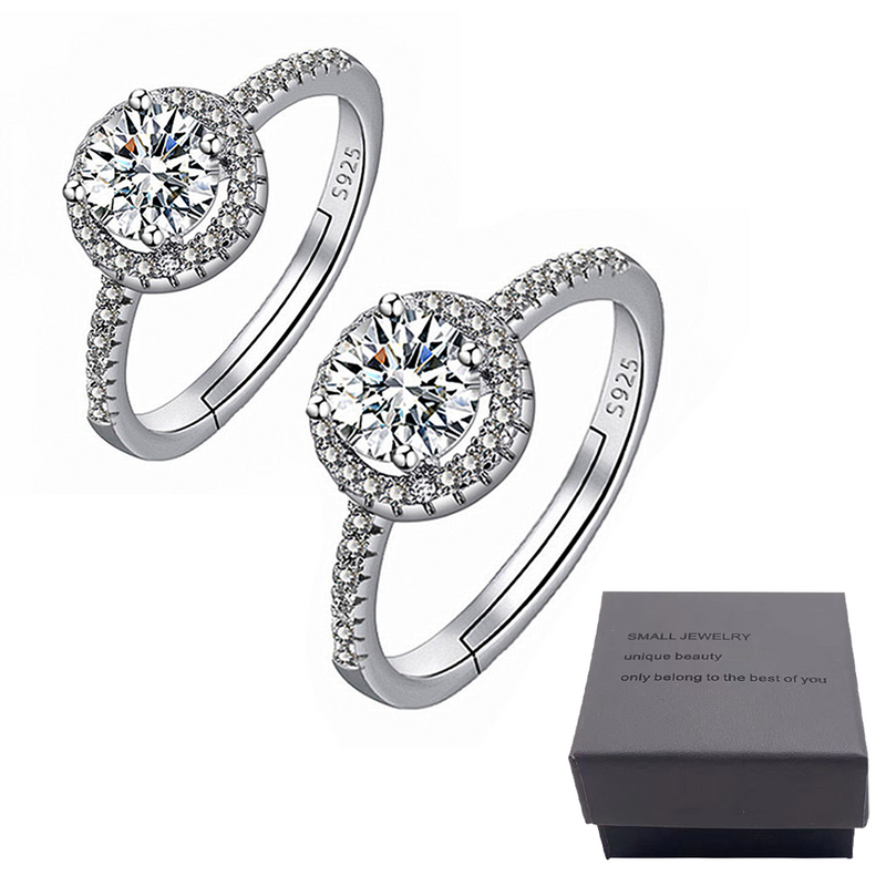 2 x Adjustable Diamond Decor Wedding High Quality Female Rings with Box ...