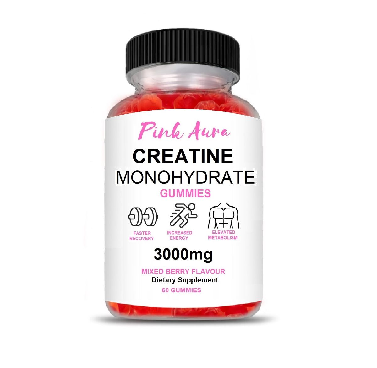 Pink Aura Creatine Monohydrate 3000mg Mixed Berry Flavour Gummies ...