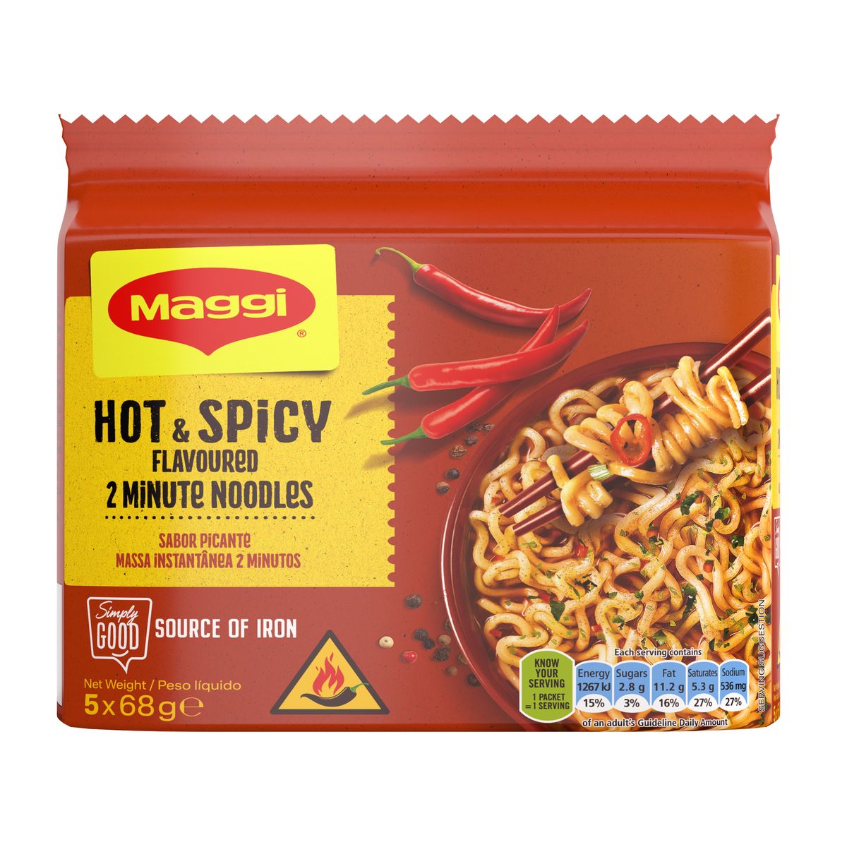 MAGGI 2 Minutes Noodles Hot & Spicy 5x68G | Shop Today. Get it Tomorrow ...