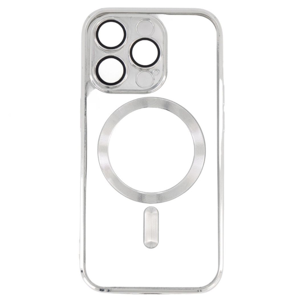 Magsafe Transparent Cover with Silver Border and Camera Lens Protection ...