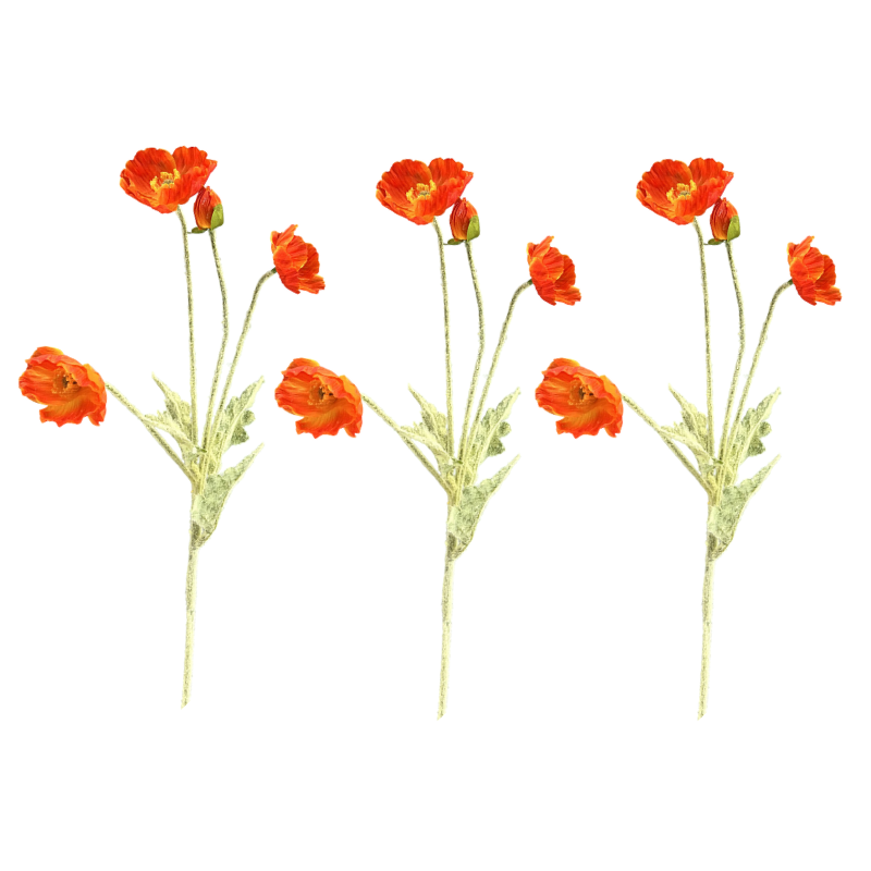 3 Piece Orange-Red Artificial Papaver rhoeas Bouquet - Aesthetic ...