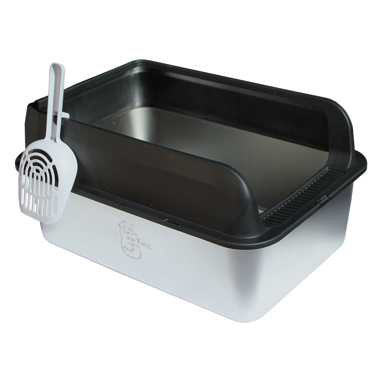 zaSleek Medium Stainless Steel Cat Litter Tray (50x35x25cm) - Black ...