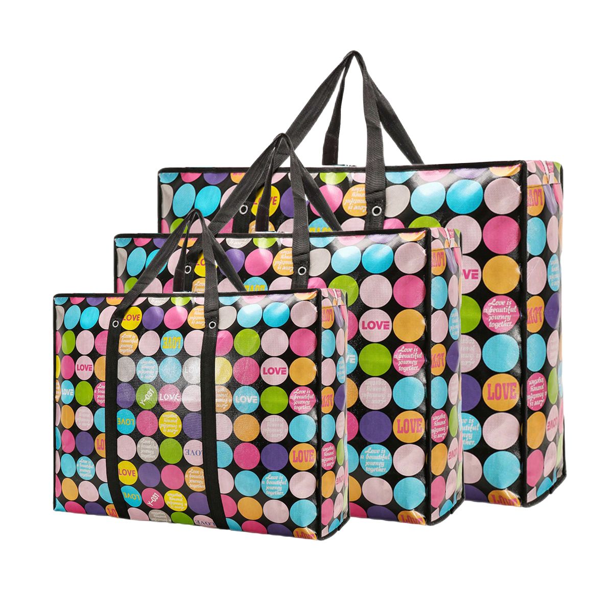 3 Pieces L/M/S Moving Heavy-Duty Storage Tote with Zippers & Carrying ...