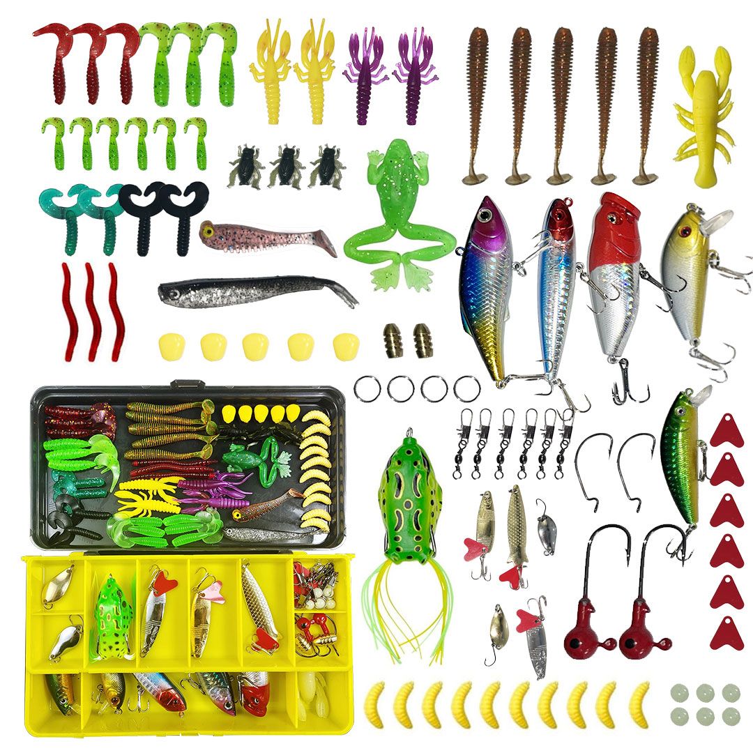 92 Piece Fishing Lures Baits Kit With Box Camping Bass Fishing ...