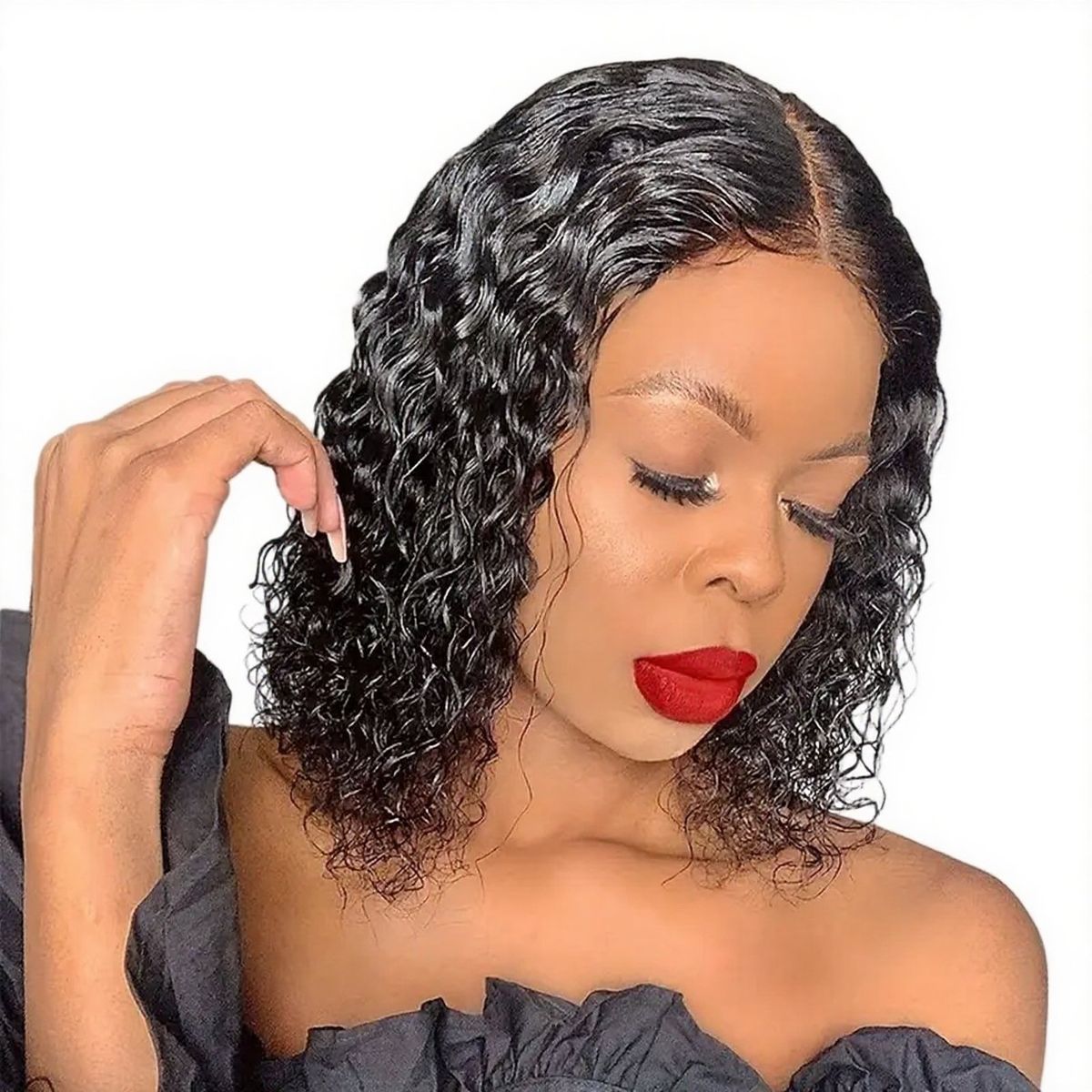 VSP 12Inch Curly Bob Wig Water Wave 13x4 Brazilian Hair Full Frontal ...