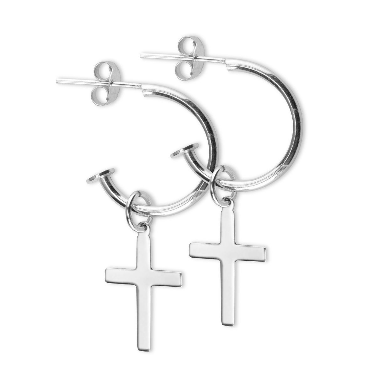 925 Sterling Silver Pretty Women Hoop Earring with Cross 15mm | Shop ...