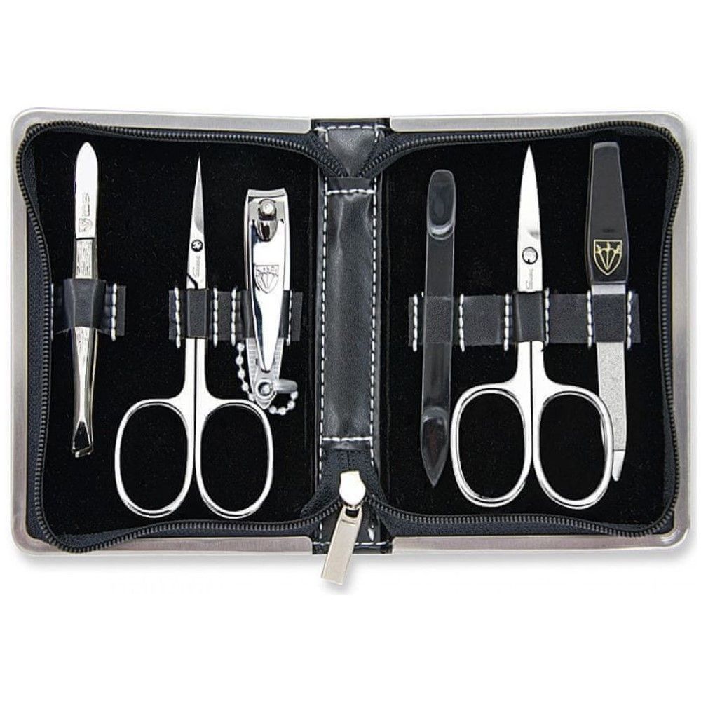 Kellermann Manicure Set: Nail Tool Set in Black Faux Leather Case: 6 ...
