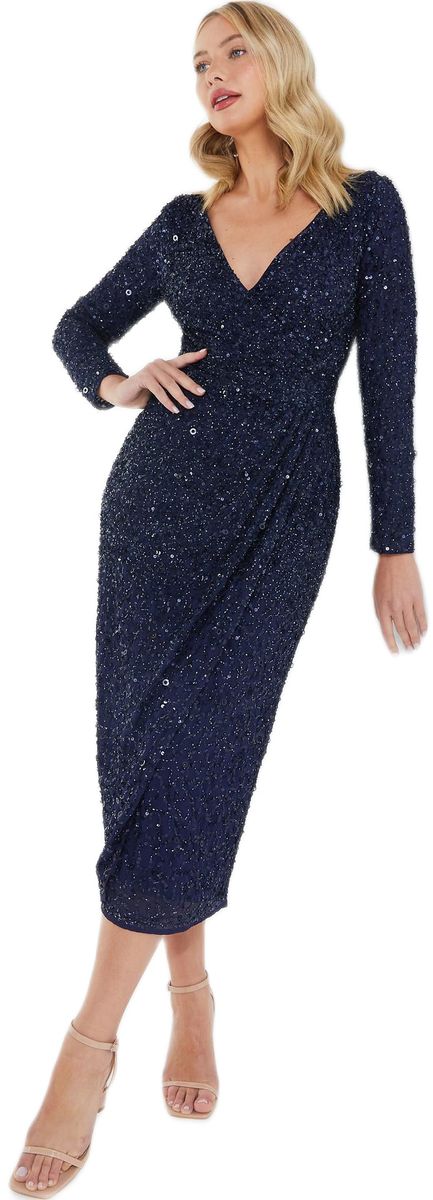 Quiz Ladies - Navy Sequin Wrap Midaxi Dress | Shop Today. Get It 