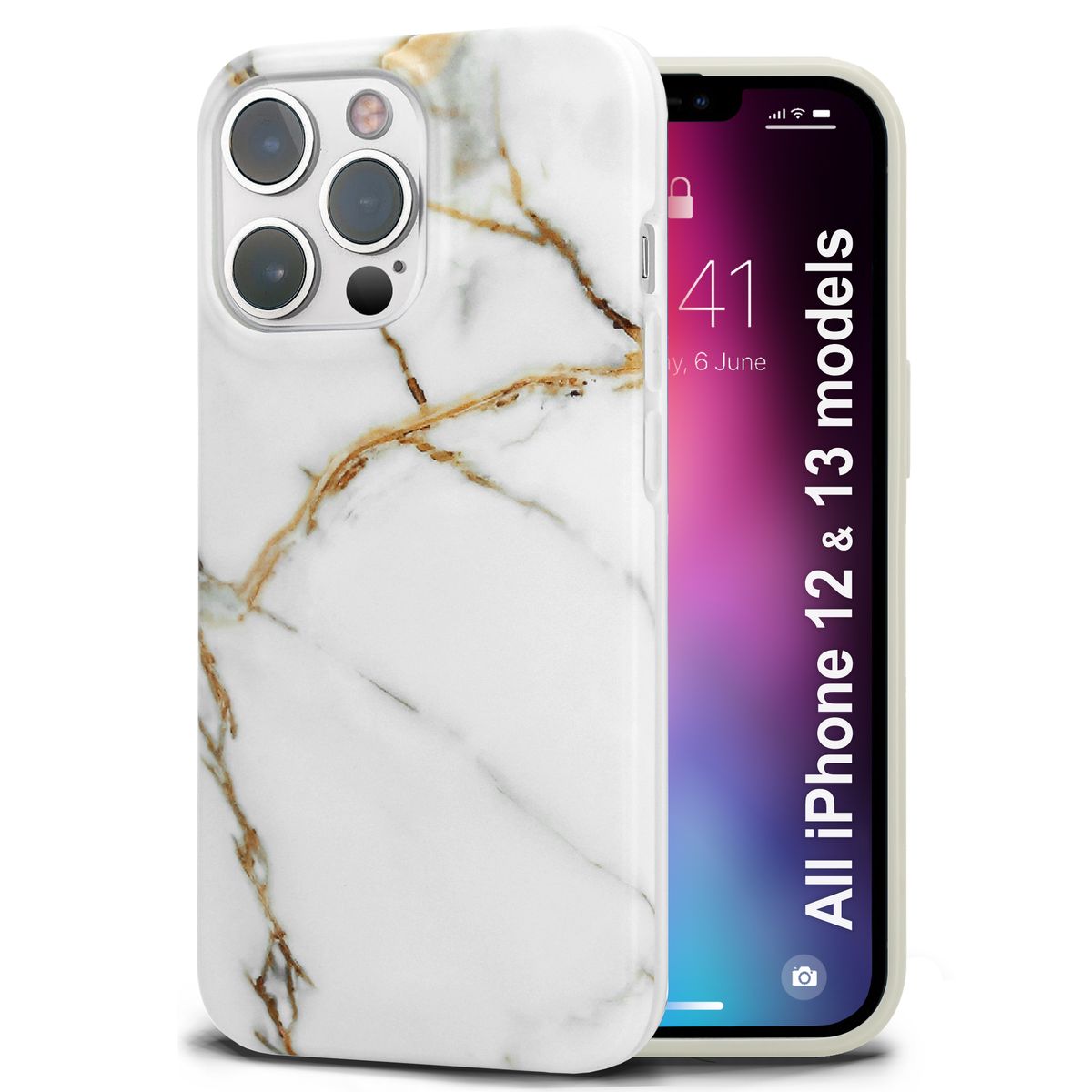 ORRO iPhone 12 & 13 Series White Gold Marble Print Girly Case | Shop ...