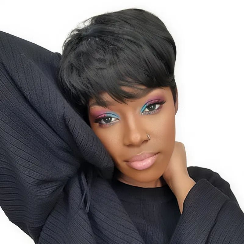 VSP Short Straight Pixie Cut Wig Transparent Brazilian Lace Human Hair ...