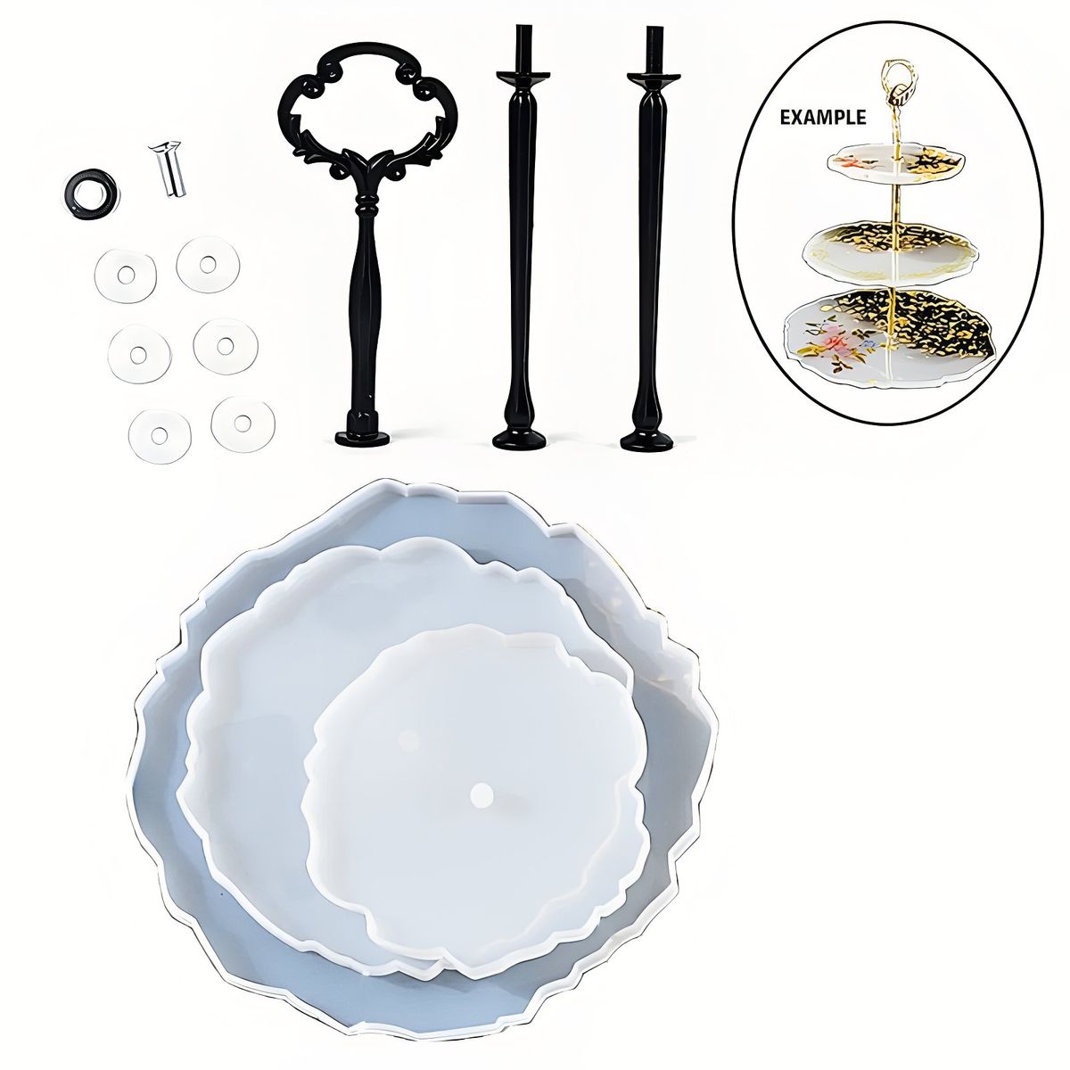 Silicone Mould - Round 3 Layered Cake Stand with Black Flower Fittings ...