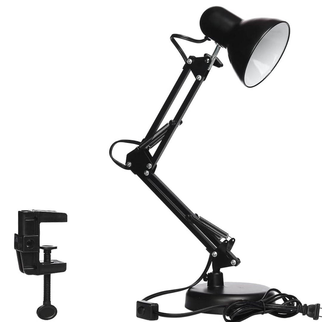 Metal Desk Lamp with Adjustable Swing Arm Goose Neck Table Lamp with ...