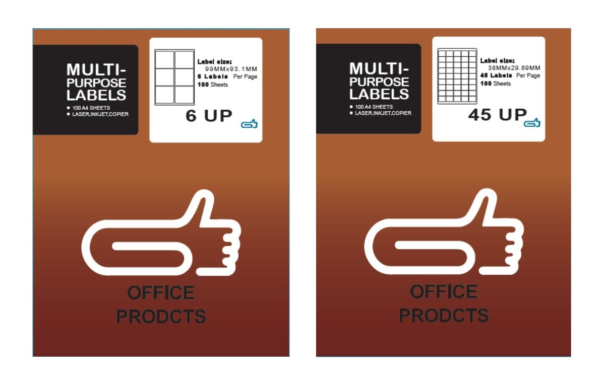 45 Up & 6 Up Label Self Adhesive A4 Size 100 Sheets - Bundle (2 x Pack ...