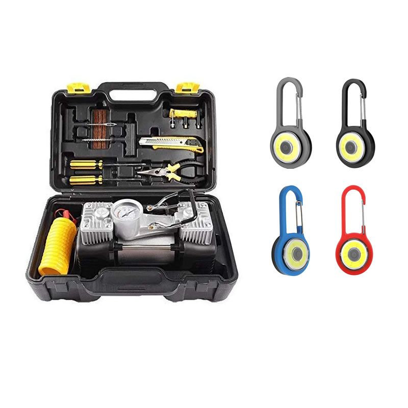Portable Air Compressor With Tire Repair Kit and 4 Pieces LED Backpack ...