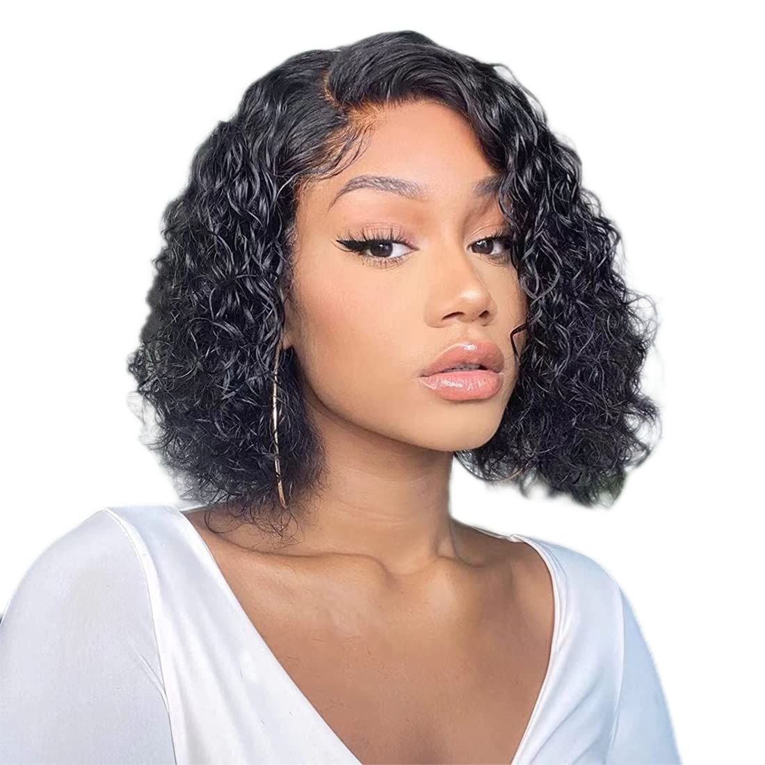 Braizlian/Peruvian Hair Water Wave Short Curly Wig Bob 4x4 3ways ...
