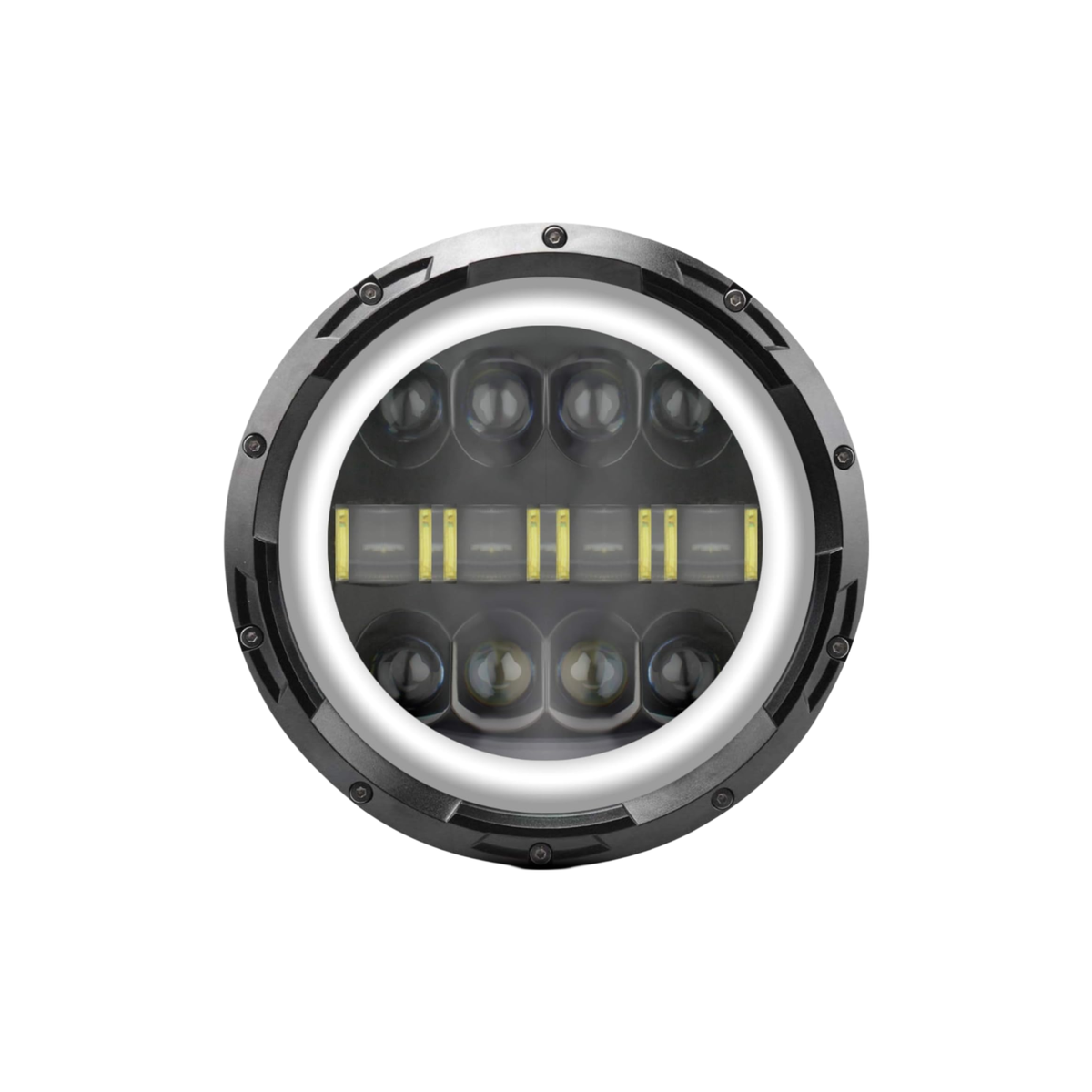 7-Inch Round LED Headlight with Hi/Low Beam and Amber & White Angel Eye ...