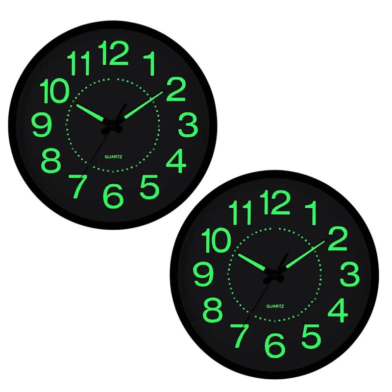 2 Pieces Luminous Wall Clock for Bedroom Living Room Glow in the Dark ...