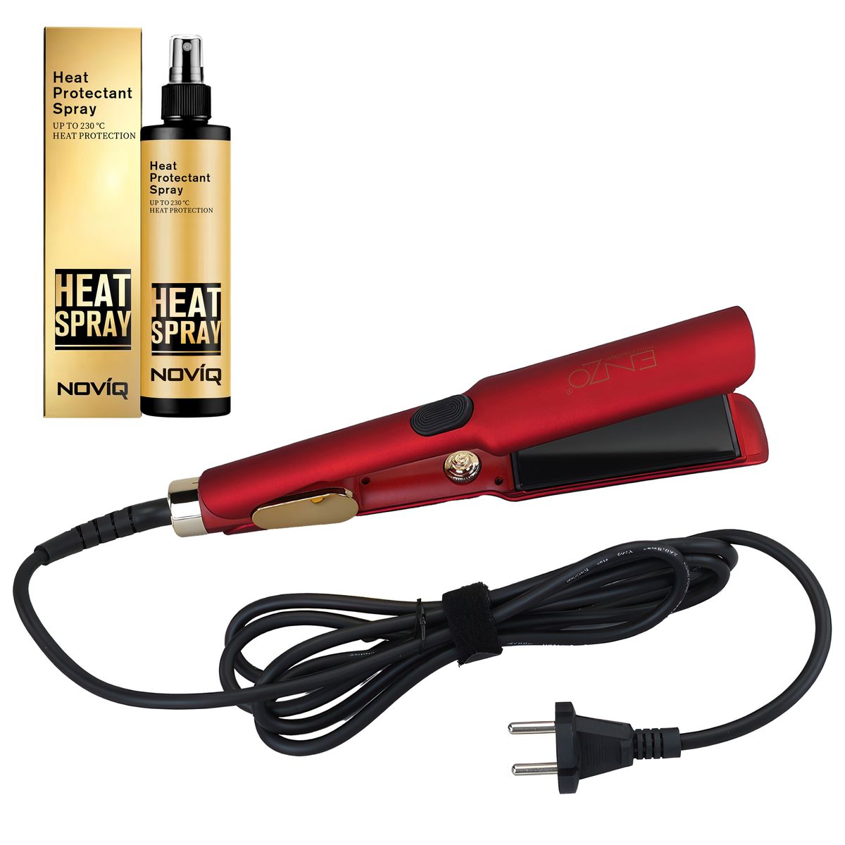 ENZO Nano Titanium Flat Iron with 14 Heat Levels + NOVIQ Heat Spray 250 ...